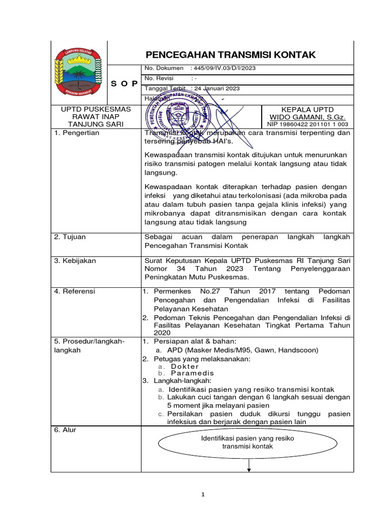 Sop Pencegahan Transmisi Kontak | PDF
