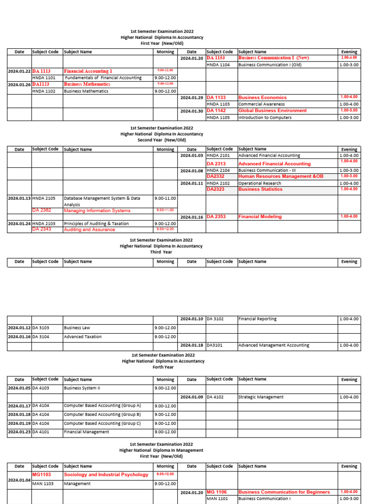 2022 HND Exam Schedule Overview | PDF | Accounting | Computer Programming