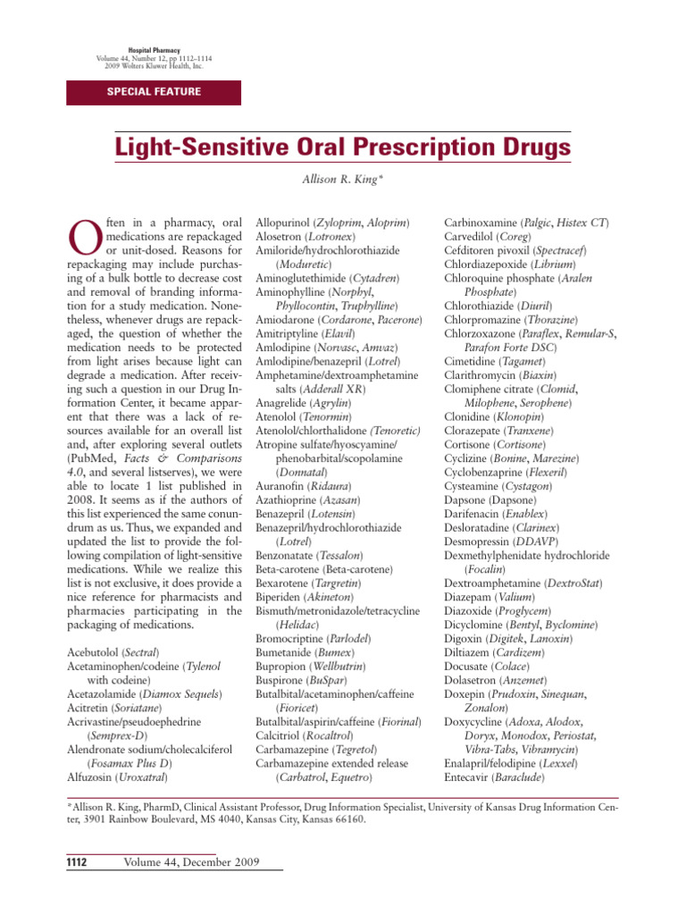 Light Sensitive Drugs-01 | PDF | Organic Compounds | Functional Group