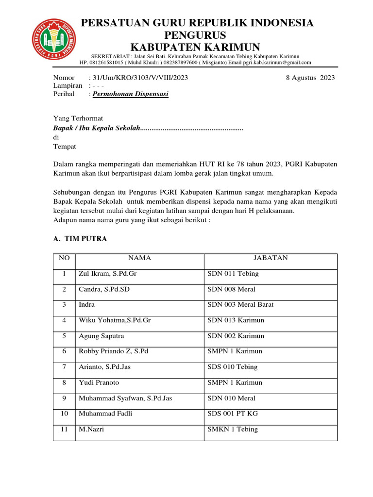 Mohon Dispensasi Gerak Jalan | PDF