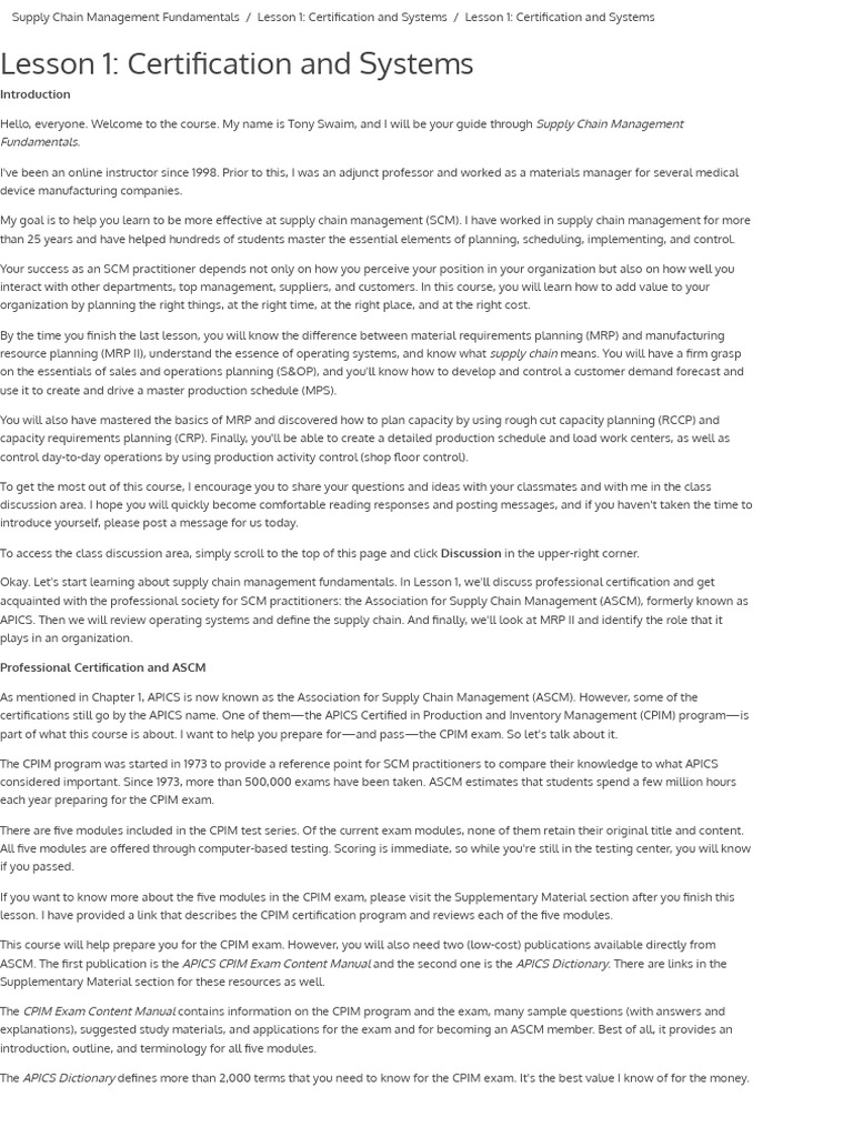 Lesson 1 - Certification and Systems | PDF | Supply Chain Management | Sales