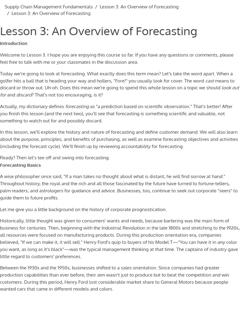 Lesson 3 - An Overview of Forecasting | PDF | Forecasting | Demand