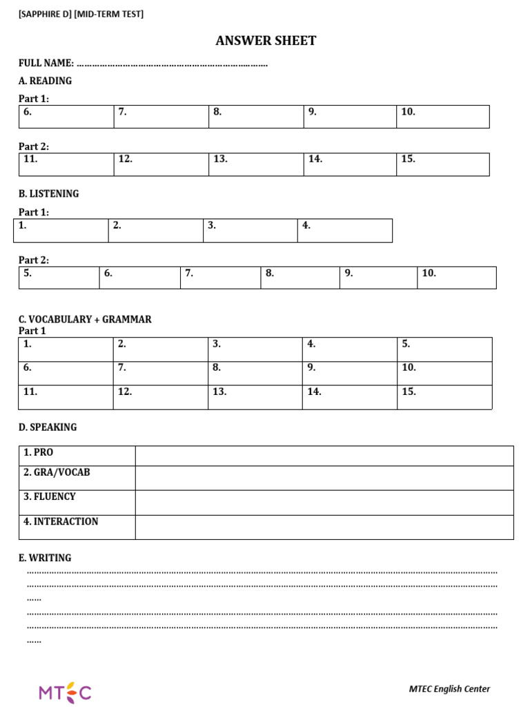 (Sapphire D) - (Answer Sheet) | PDF
