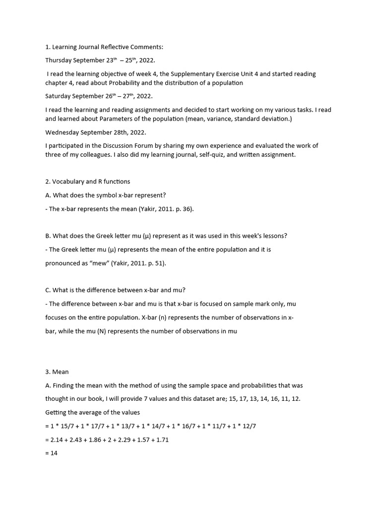 MATH 1280 Learning Journal Unit 4 | PDF MATH 1280 Learning Journal Unit 4 | PDF