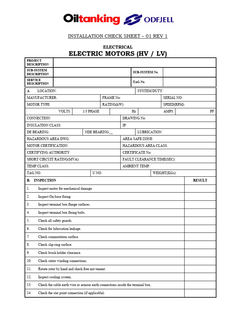 Form # 1 - ICS 1 Electric Motor (HV LV) | PDF