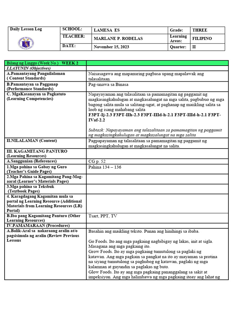 DLL Filipino Q2 WK2 D3 | PDF