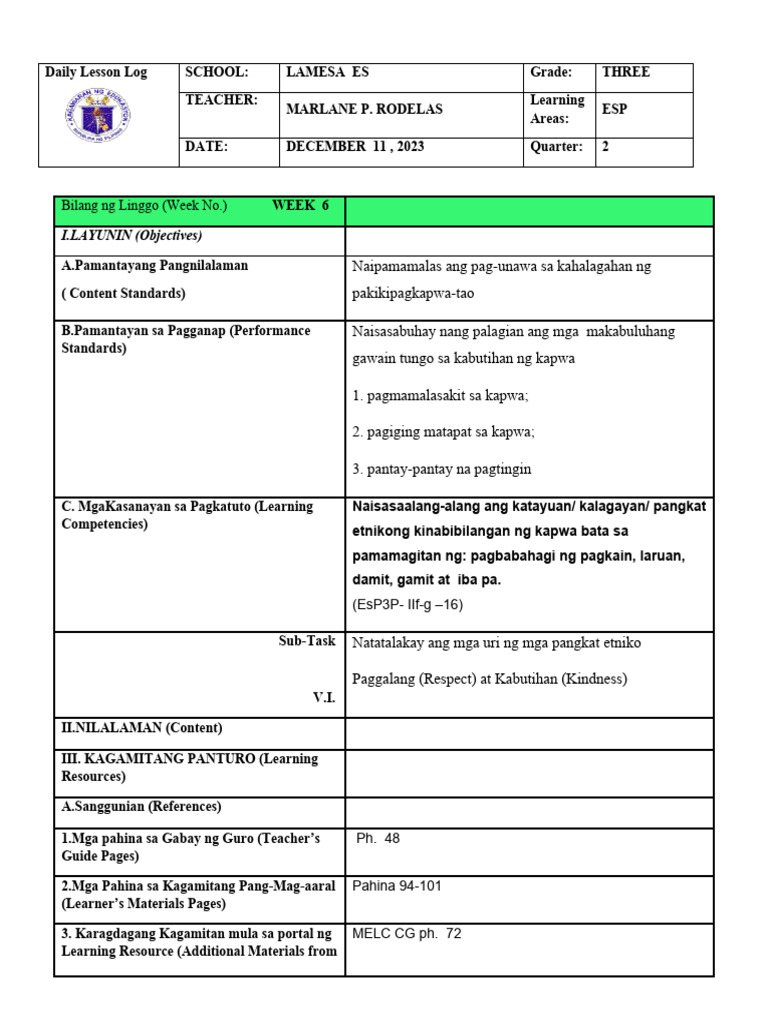 ESP-Q2-WK 6 - Day 1 Dec. 11 | PDF