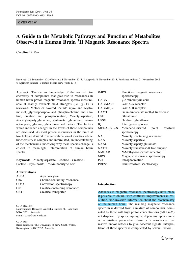 A Guide To The Metabolic Pathways and Function of Metabolites Observed ...