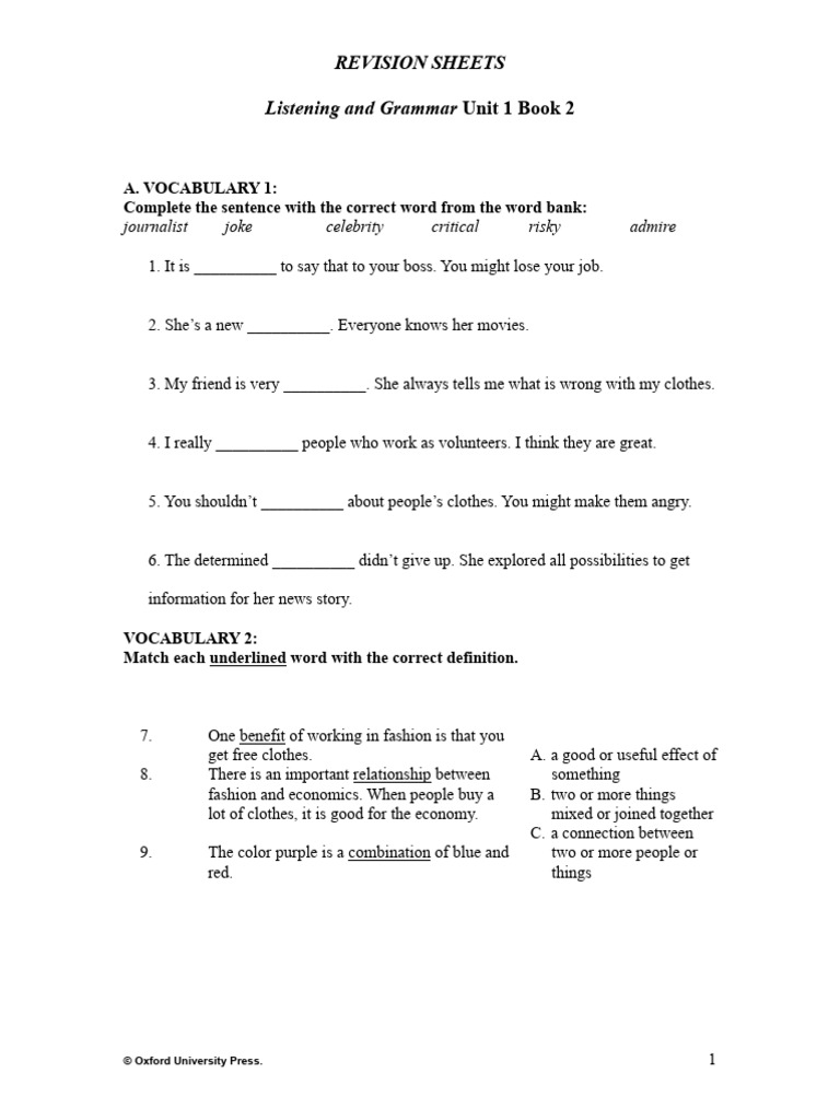 LG 001 Unit 1 Book Rev Sheet Questions | PDF