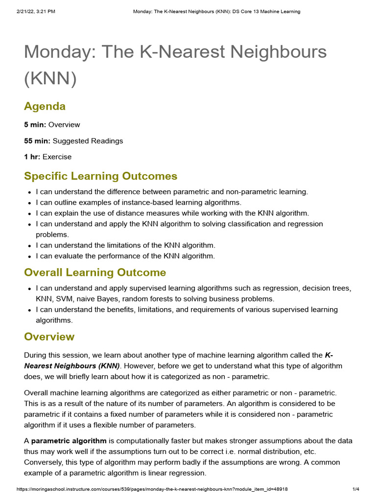 K-Nearest Neighbours (KNN) Overview | PDF | Machine Learning | Computer ...