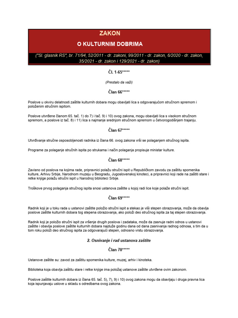 Zakon o Kulturnim Dobrima | PDF