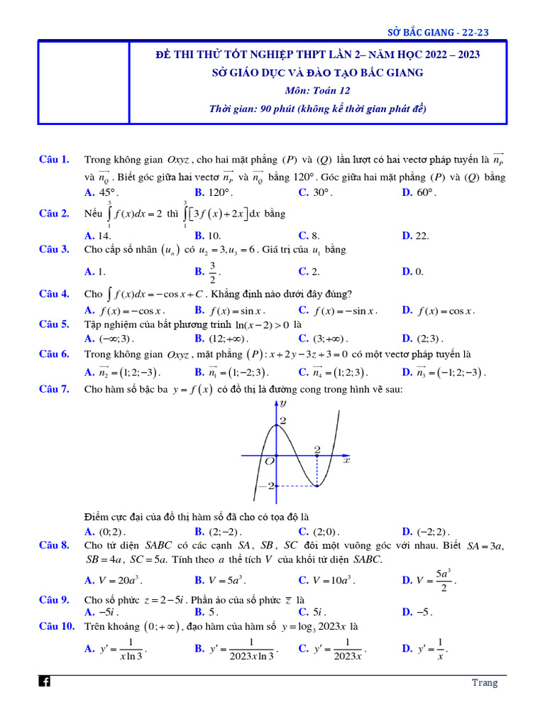 107 LỚP 12 SỞ BẮC GIANG LẦN 2 NH 22 23 | PDF
