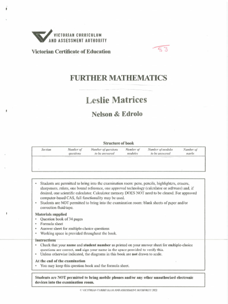 Leslie Matrix Edrolo & Nelson | PDF