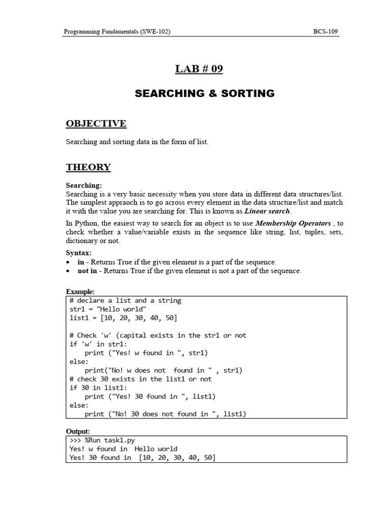 Python Lab 09 Pdf Computer Science Algorithms And Data Structures 2616