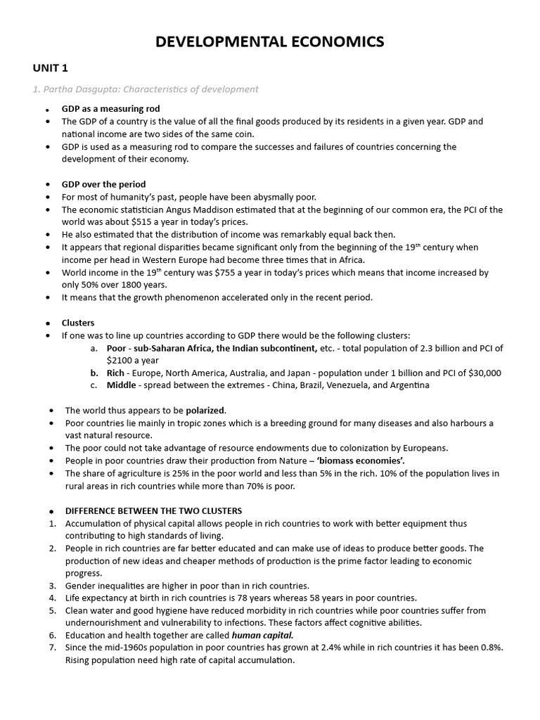 DEV UNIT 1 Part A JB | PDF | Economic Growth | Poverty