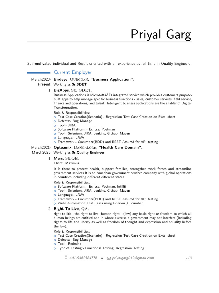 Resume Priyal Garg | PDF | Software Testing | Eclipse (Software)