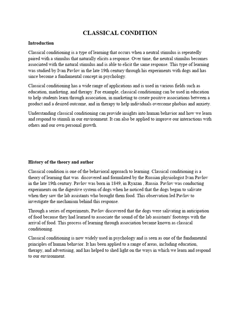Behavioral Approach | PDF | Classical Conditioning | Learning
