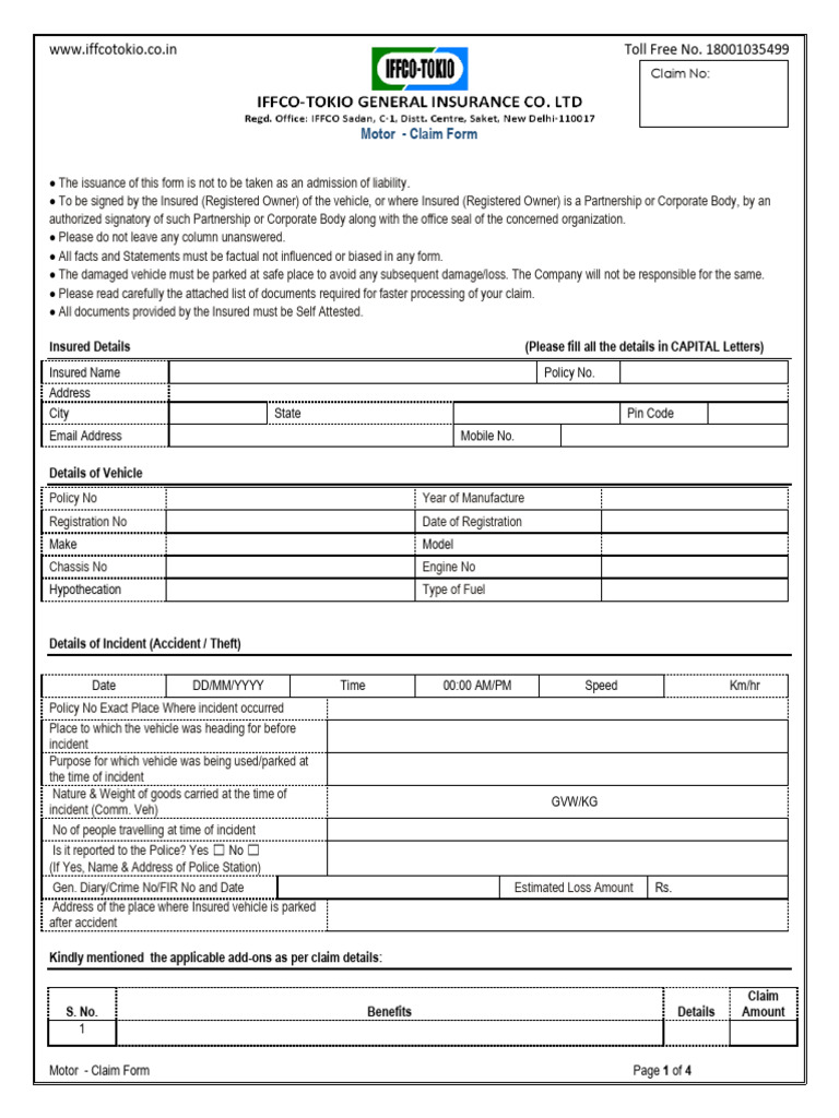 Motor Claim Form | PDF | Insurance | Vehicles