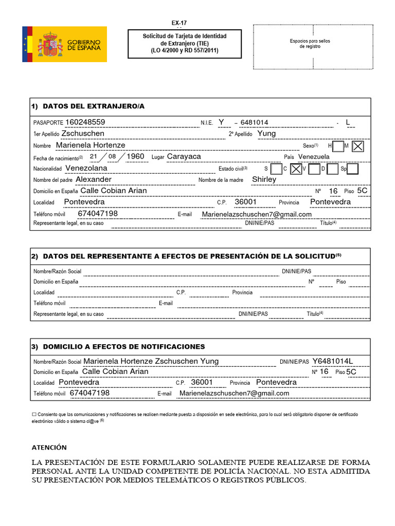17 Formulario TIE | PDF