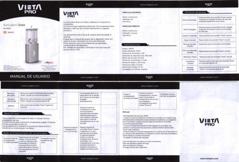 Instrucciones Auriculares Vieta Pro | PDF