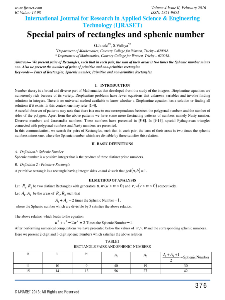 Special Pairs of Rectangles and Sphenic Number | PDF | Numbers | Equations