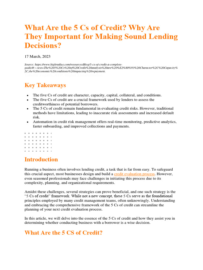 Understanding the 5 Cs of Credit | PDF | Loans | Finance & Money Management