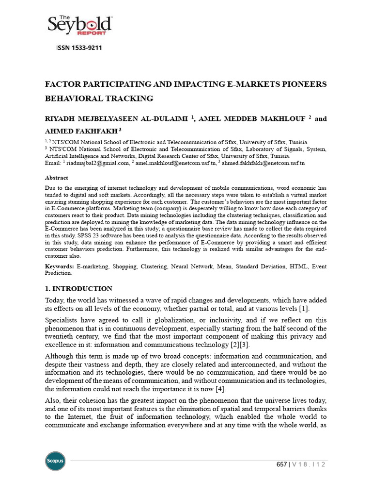 Factor Participating and Impacting E-Markets Pioneers Behavioral ...