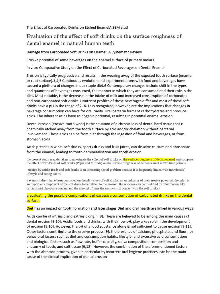 The Effect of Carbonated Drinks On Etched Enamel | PDF