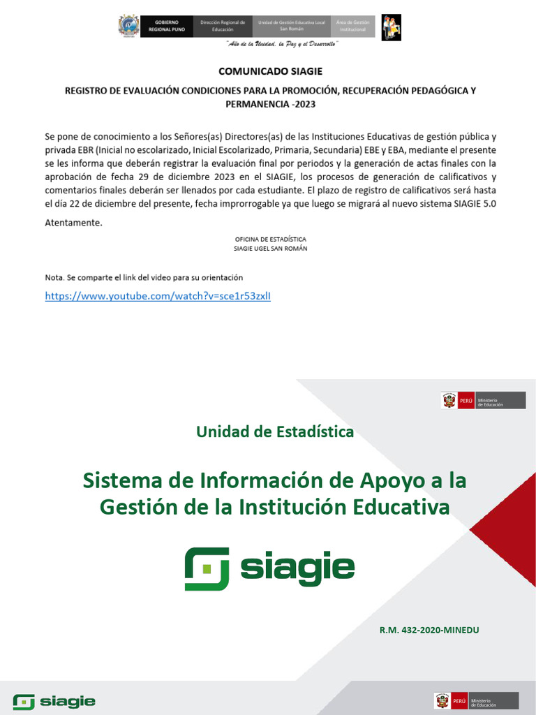 Comunicado Siagie Cierre Anual 2023 | PDF | Educación primaria ... Comunicado Siagie Cierre Anual 2023 | PDF | Educación primaria ...