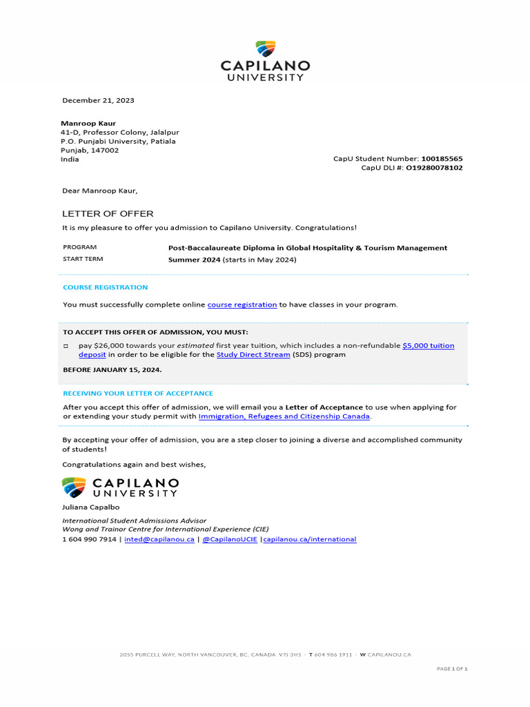 Letter of Offer - 100185565 - India SC | PDF | Career & Growth | Business