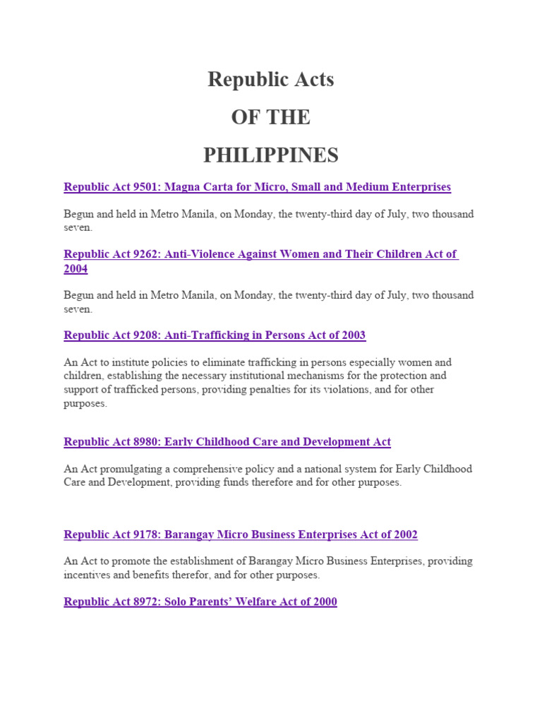 Republic Acts | PDF | Welfare | Labour Law