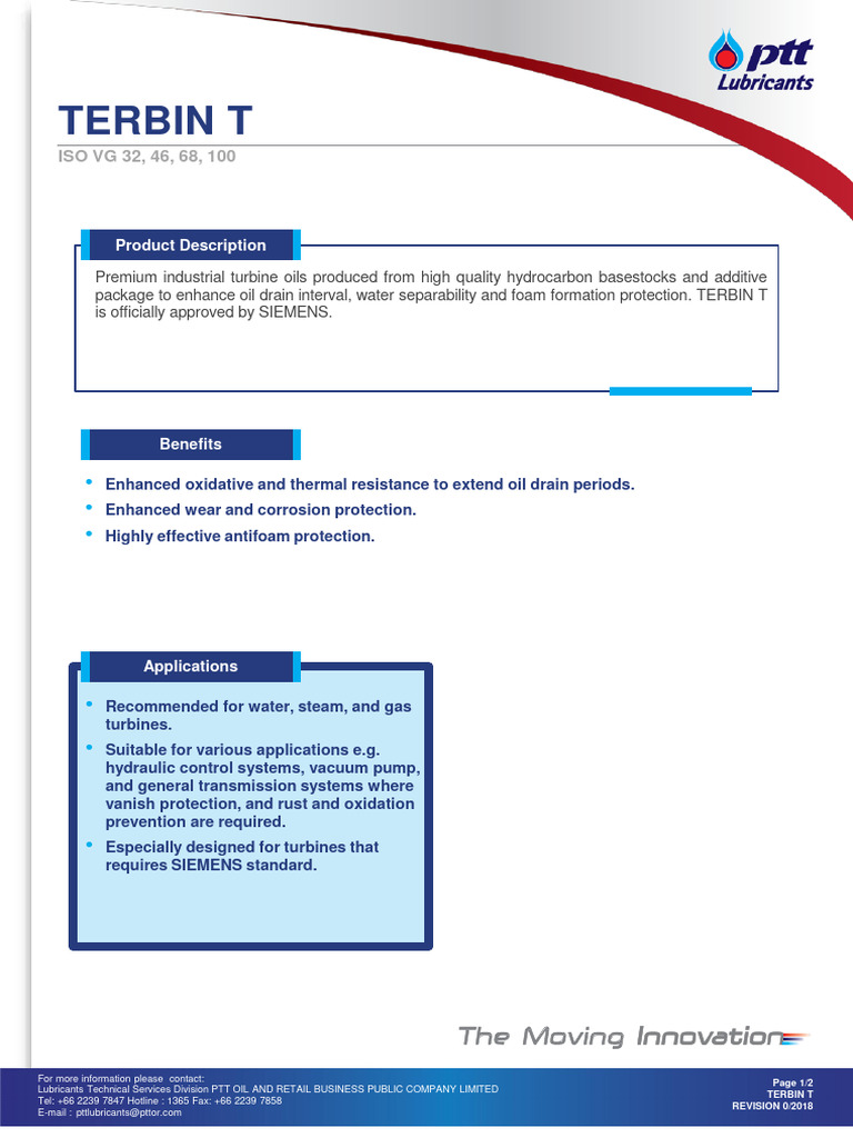 Premium Turbine Oils - TERBIN T Benefits | PDF