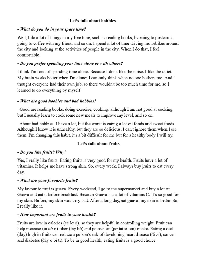 What Do You Do in Your Spare Time?: Let's Talk About Hobbies | PDF ...