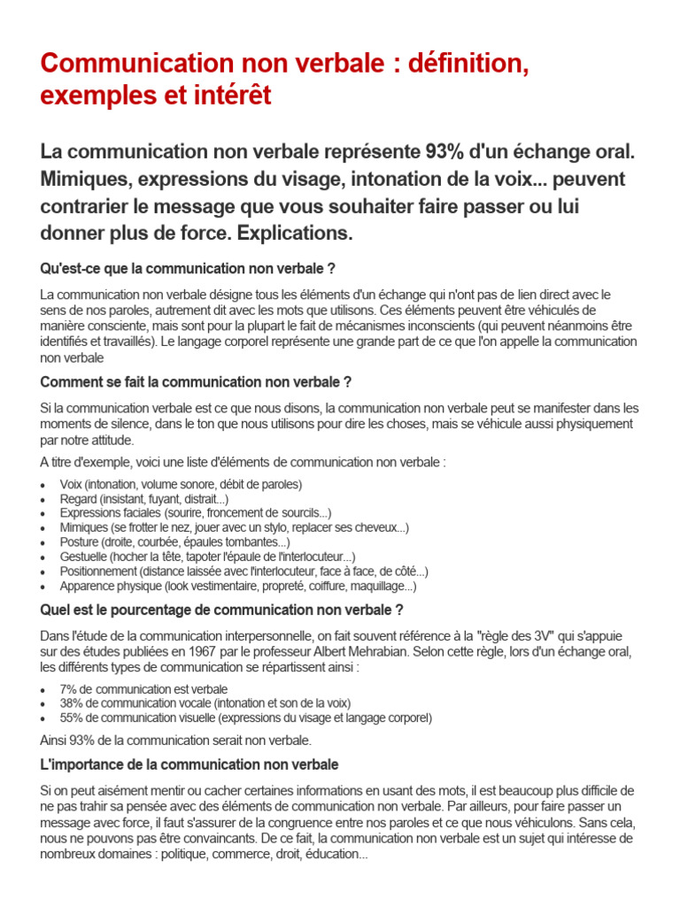 Communication Non Verbale | PDF | Communication non verbale | la communication