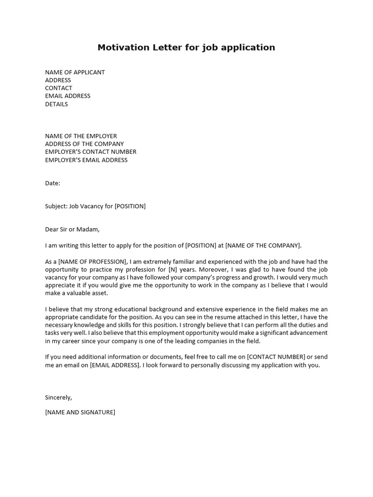 Motivation Letter For Job Application 1 | PDF