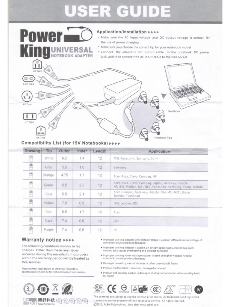 Acbell Universal Notebook Adapter | PDF