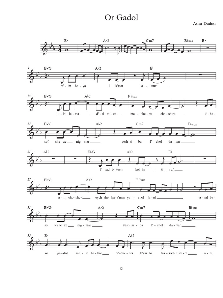 Or Gadol Amir Dadon Eb Leadsheet - Score | PDF
