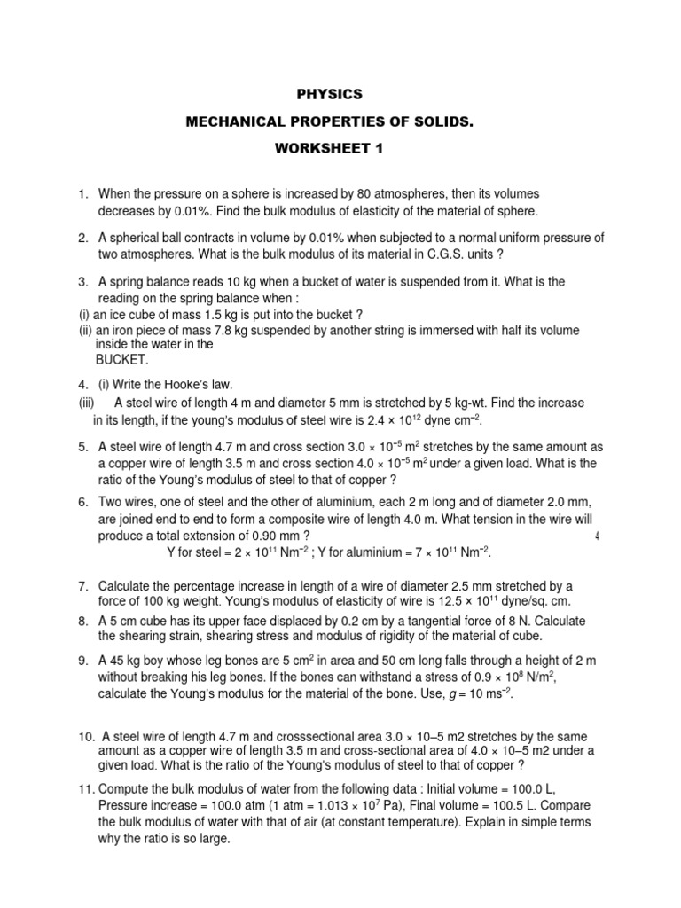 Worksheet PHYSICS CLASS 11 | PDF