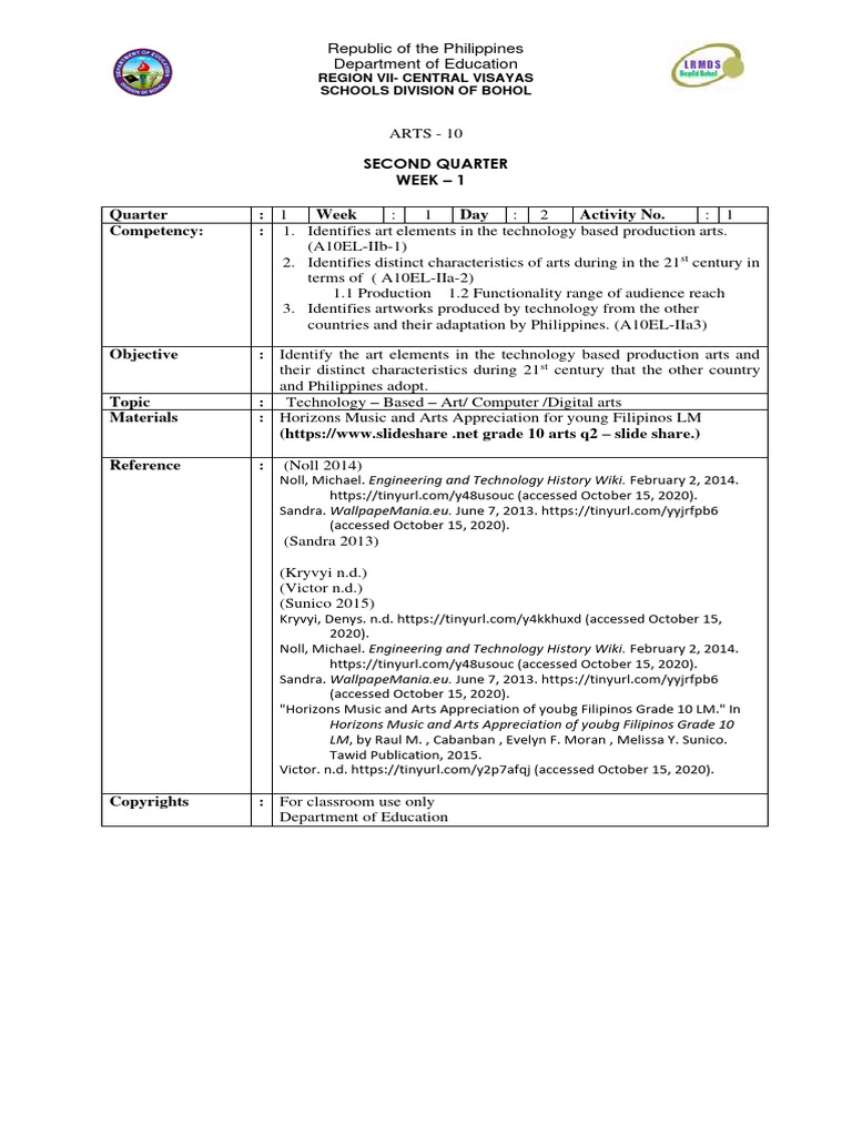 Arts10 Q2 LAS WK1 101940 | PDF