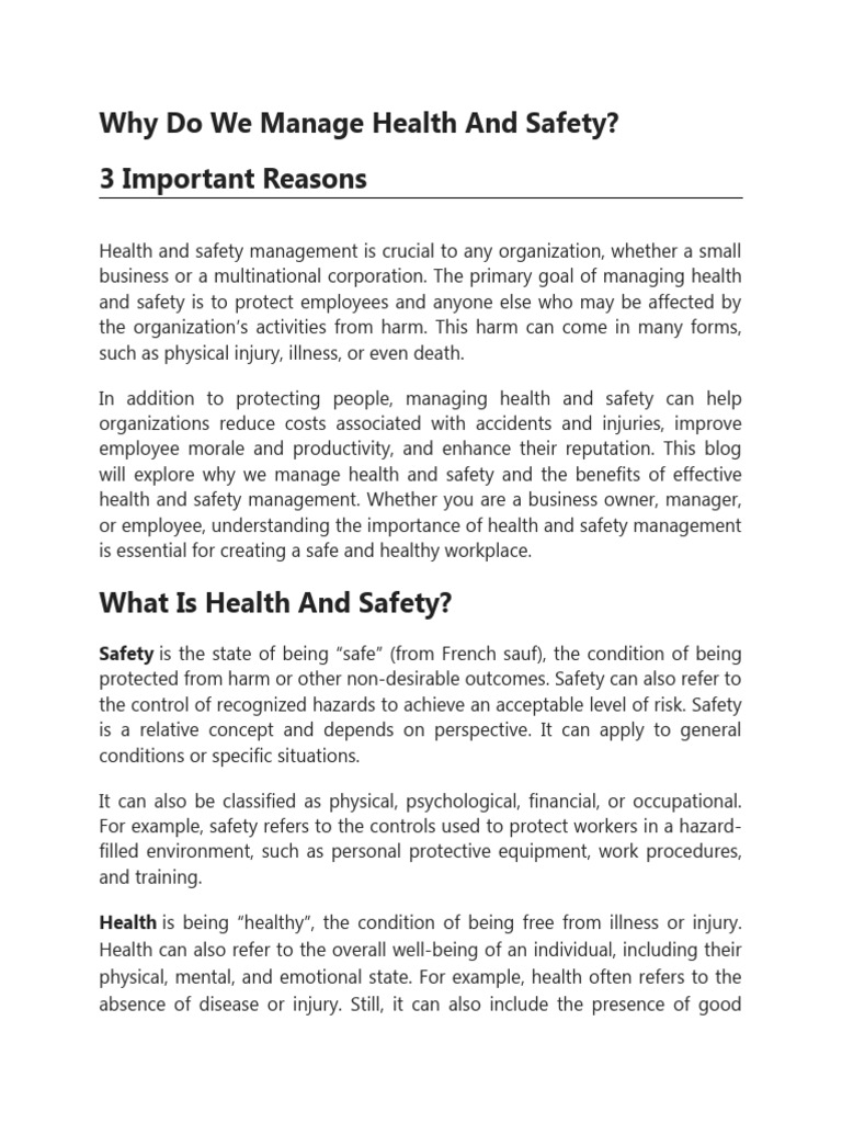 Why Do We Manage Health and Safety (Shehzad Zafar) | PDF | Occupational ...