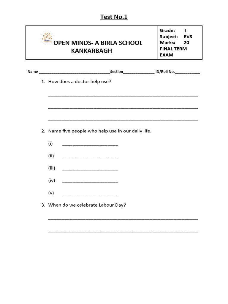 Practice Set-2 (People Who Help Us) | PDF