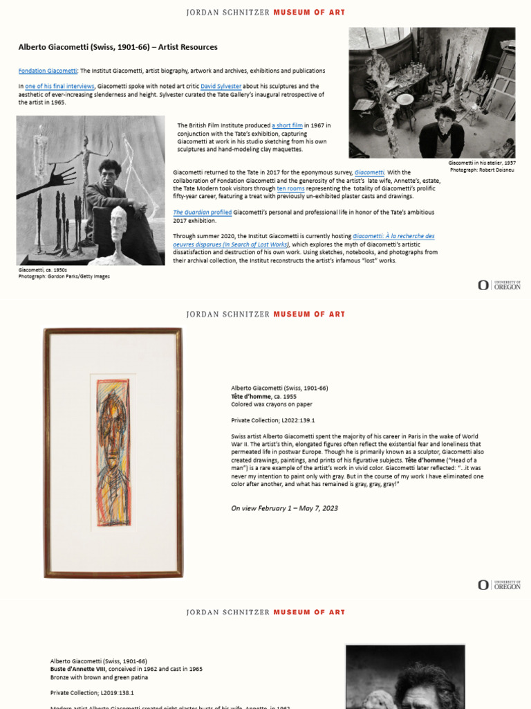 JSMA Research Guide-Alberto Giacometti - 1 | PDF | Art
