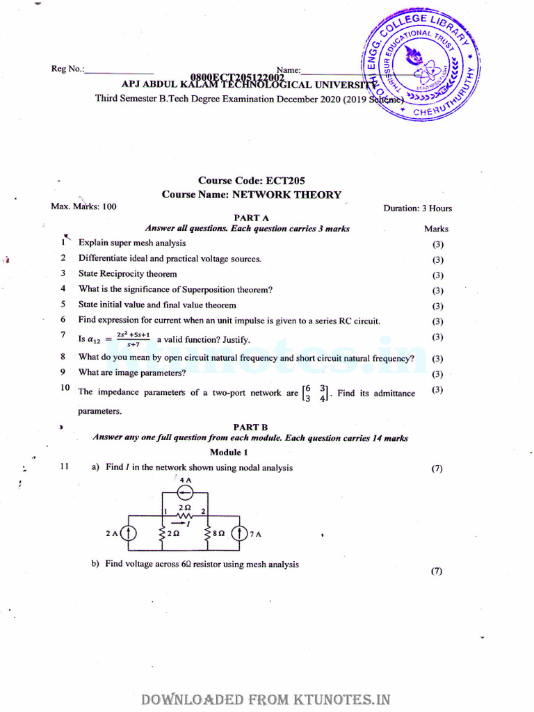 Ect205 Network Theory, December 2020 | PDF