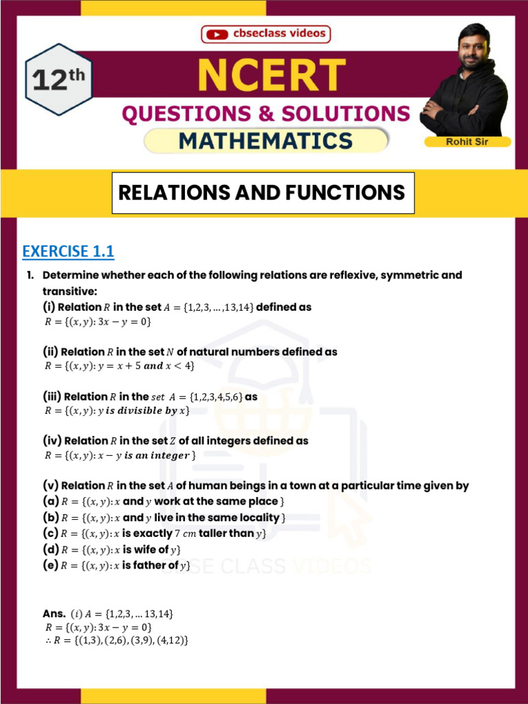 Relations and Functions: Reflexivity, Symmetry, Transitivity | PDF | Function (Mathematics ...