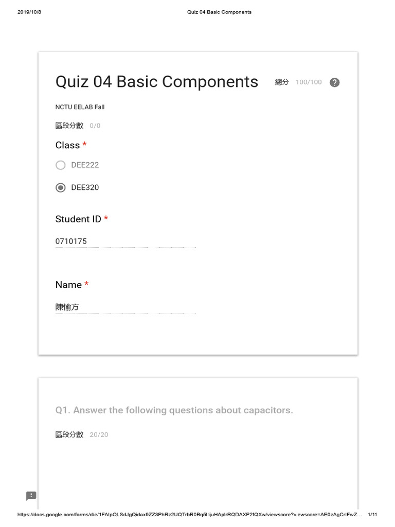 Quiz 04 Basic Components | PDF | Capacitor | Quantity