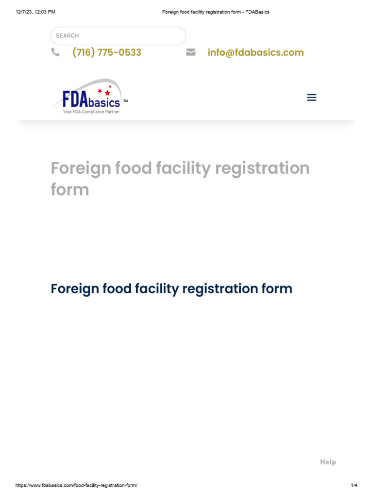 Foreign Food Facility Registration Form | PDF