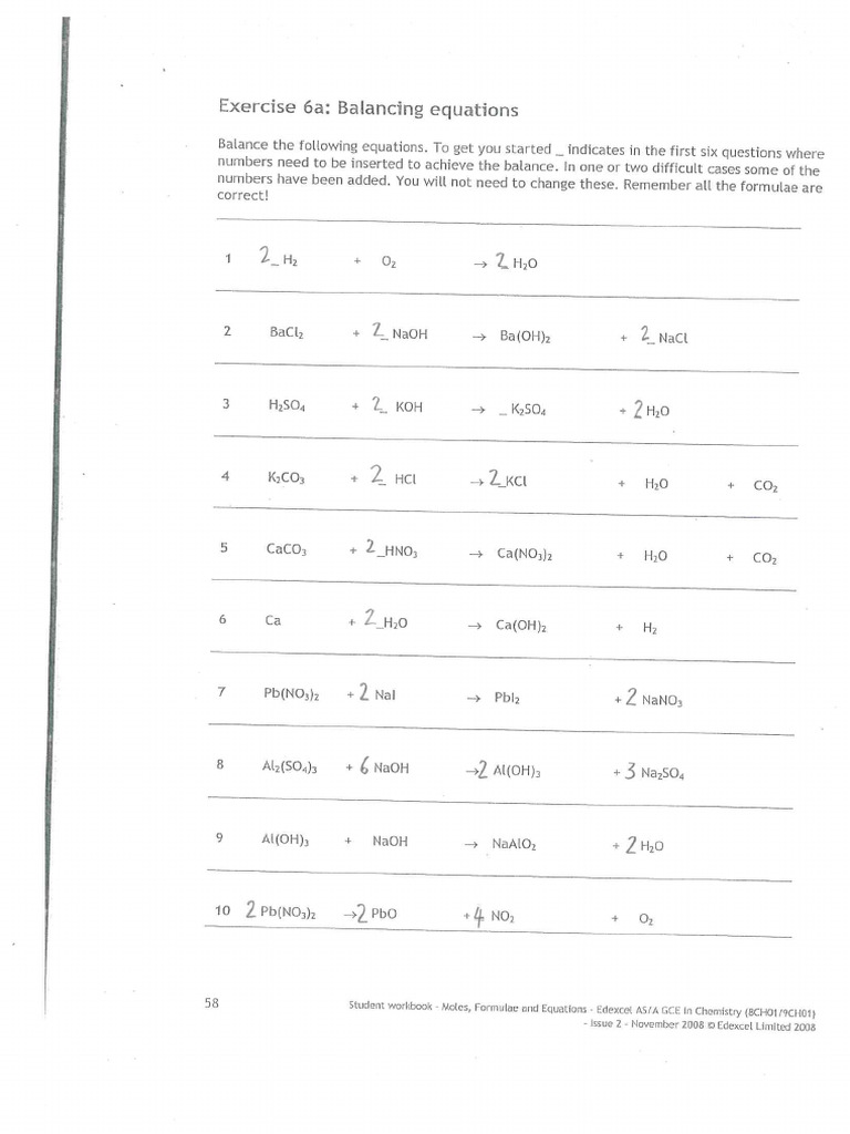 Balancing Equations, Answer | PDF