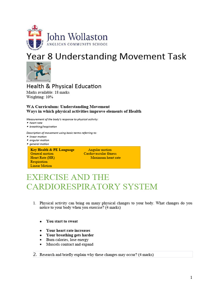 Year 8 Understanding Movement Task | PDF | Physical Fitness | Heart