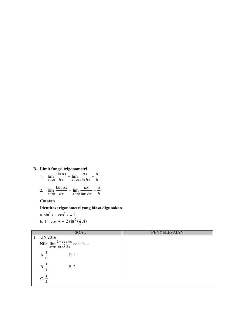 Limit Fungsi Trigonometri dan Soal | PDF
