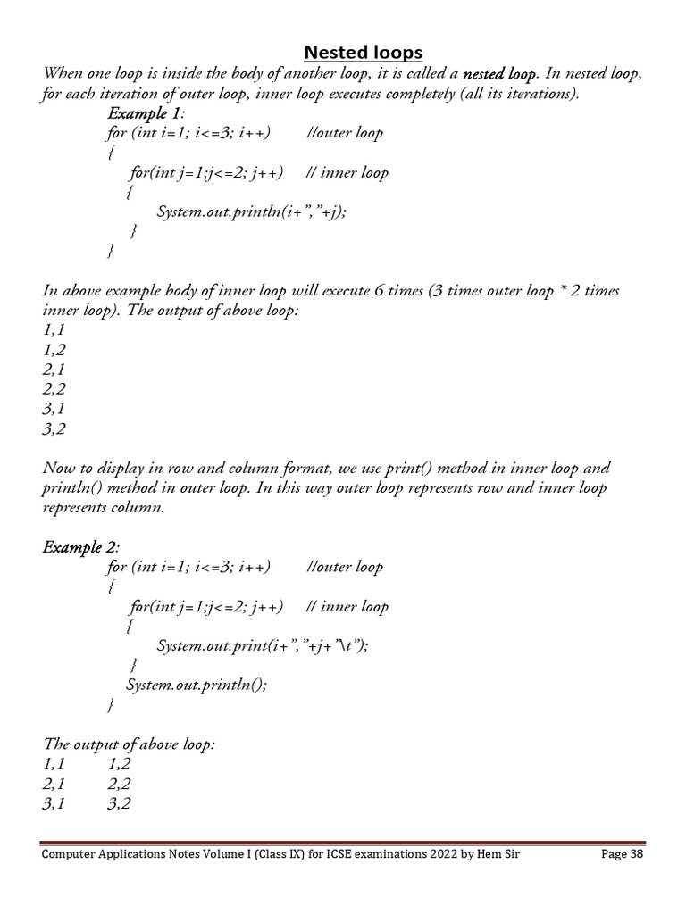 Computer Application IX NestedLoop | PDF
